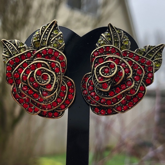 Heidi Daus | Jewelry | Heidi Daus Enchanted Beauty Rose Clip On Red ...